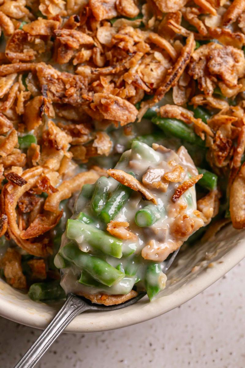 Easy Crispy Onion Green Bean Casserole Bake | Savory Touch